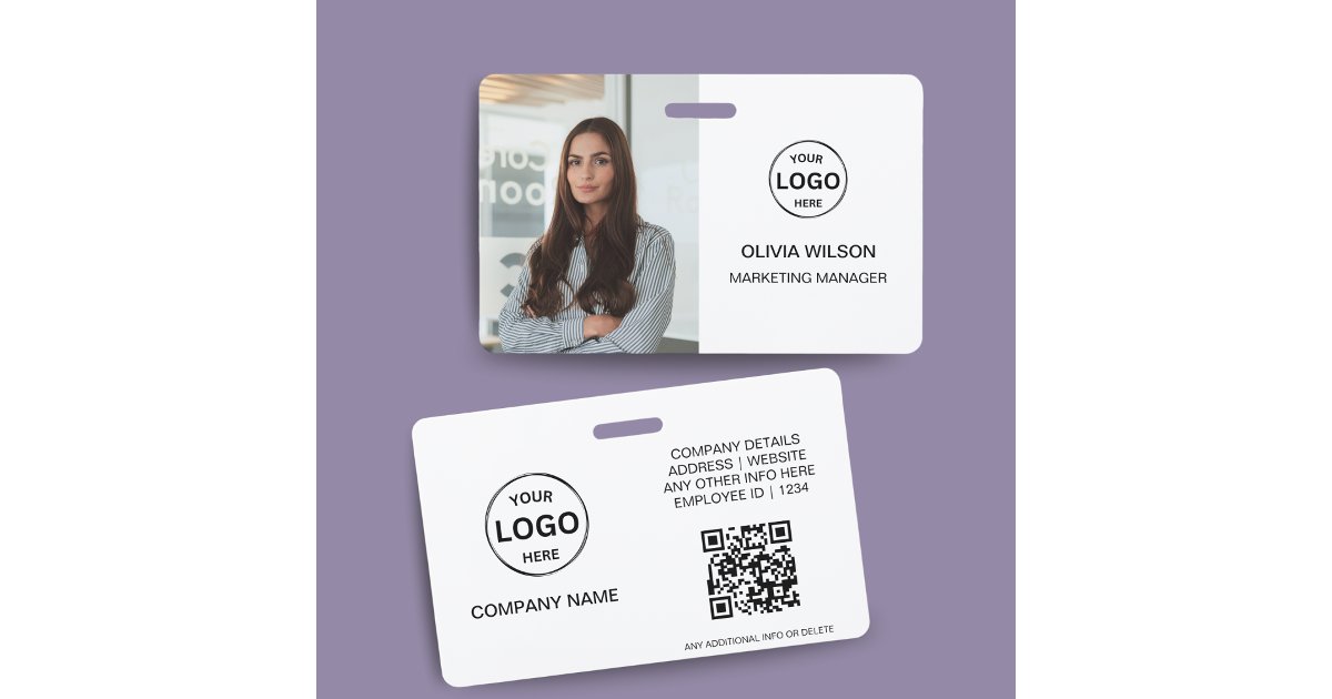Qr Code Business ID Card Modern Photo Employee Bad ID Badge | Zazzle