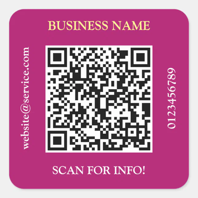 QR Code Business Name Website Promo Maroon Square Sticker | Zazzle