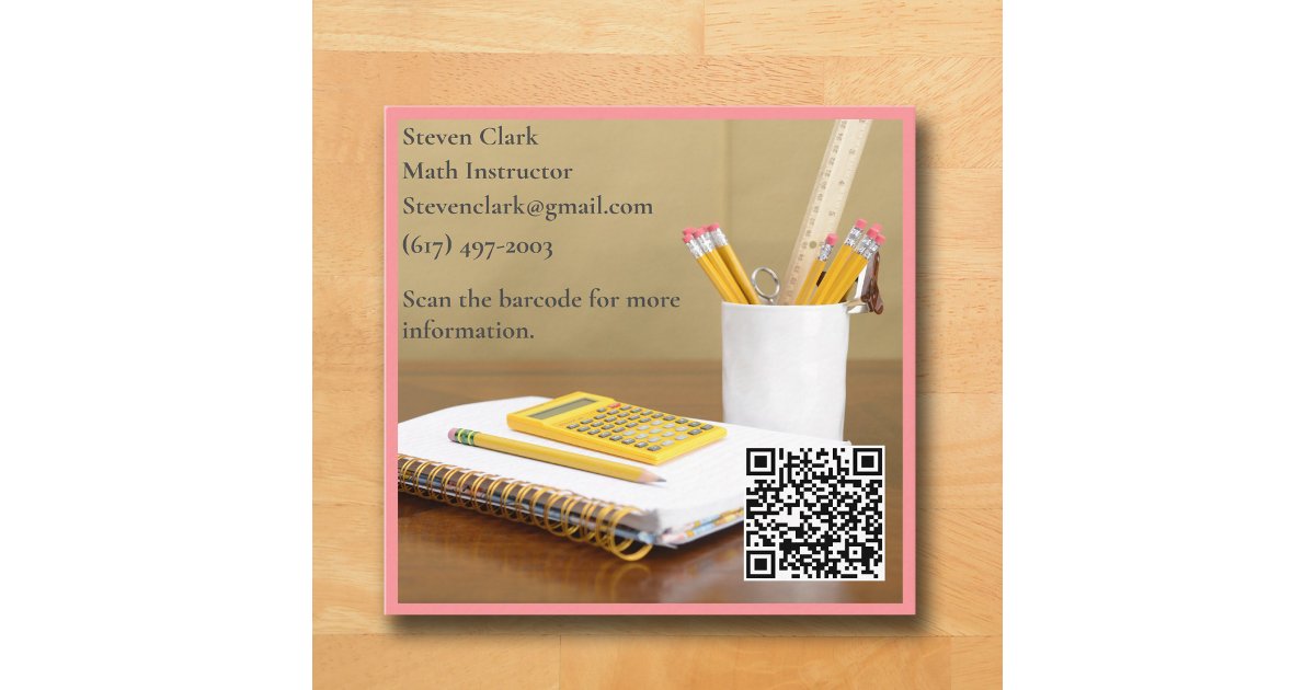 QR Code Calculator Pink Tutor Math Teacher Square Business Card | Zazzle