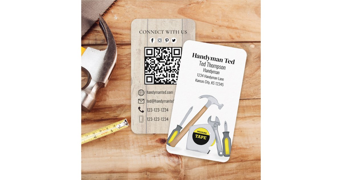 QR Code Custom Social Media Handyman Tools Business Card | Zazzle