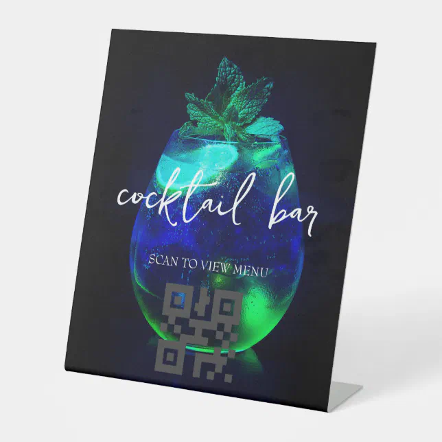 QR Code Digital Menu cocktail bar Pedestal Sign | Zazzle