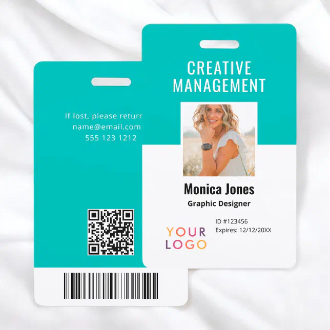 QR Code Employee Photo Teal Badge ID Badge | Zazzle