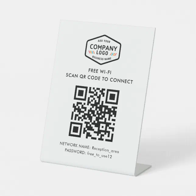 QR Code Free Wifi Business Logo Minimalist Pedestal Sign | Zazzle