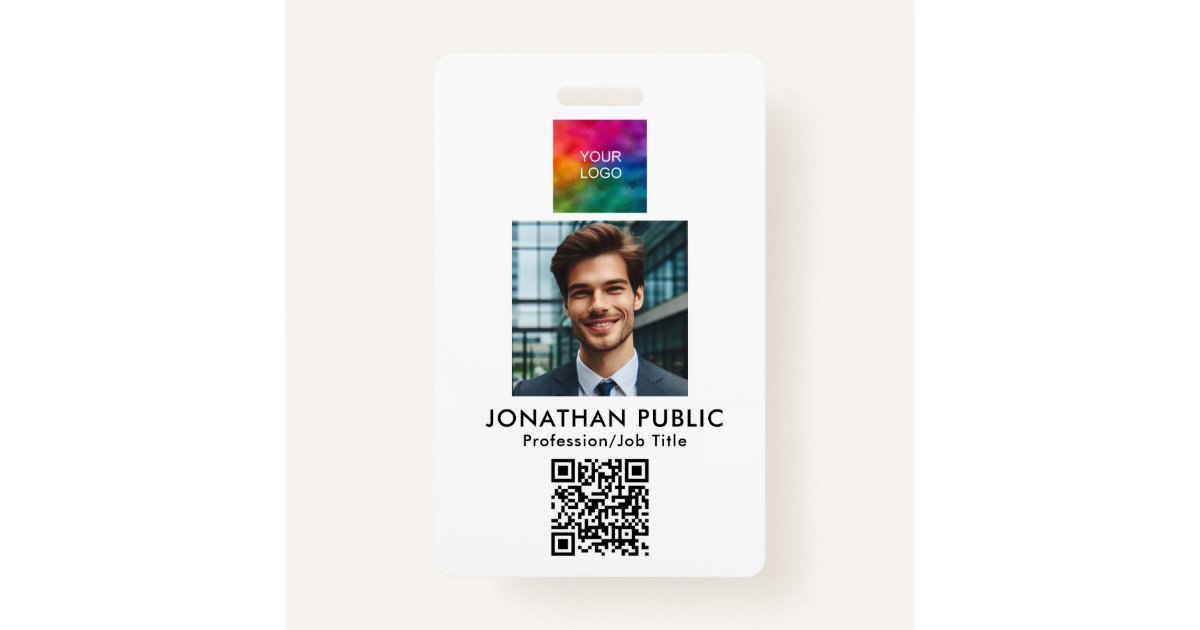 QR Code ID Card Employee Photo Company Logo ID Badge | Zazzle