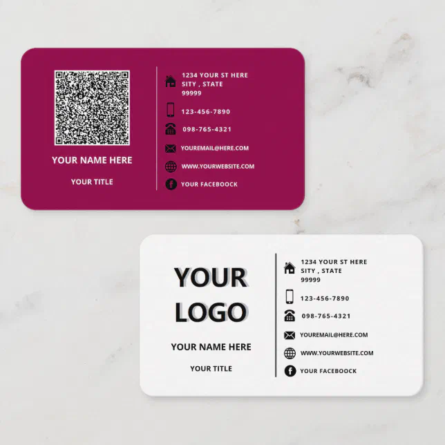 QR Code Info Logo Text Business Card Custom Colour | Zazzle
