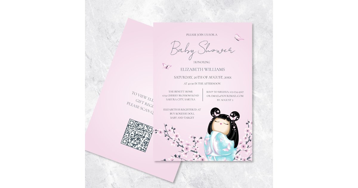 Qr Code | Kokeshi Doll Baby Shower Invitation | Zazzle