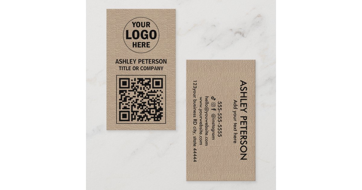 QR Code Kraft Paper | Social Media Custom Logo Business Card | Zazzle