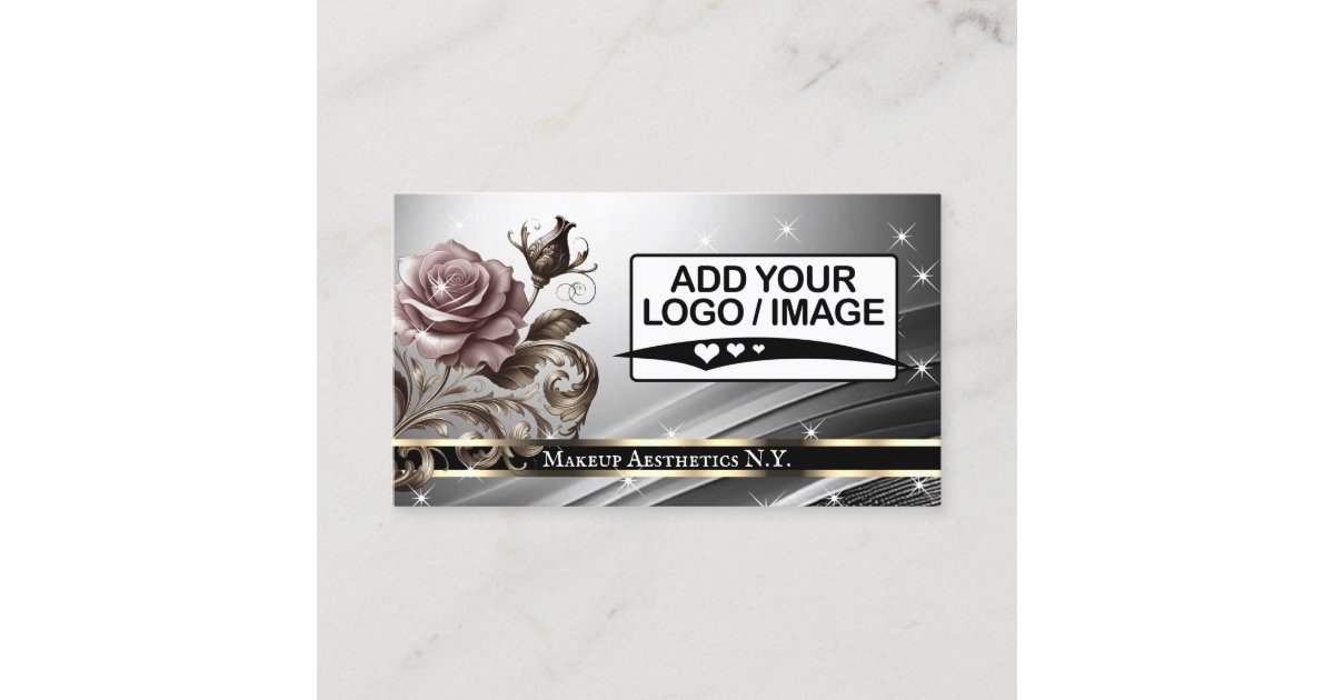 QR Code Logo Template Deluxe Silver Rose Luxury Business Card | Zazzle