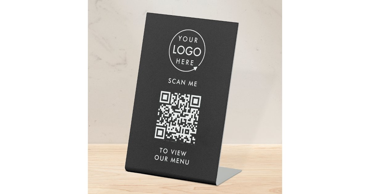 QR Code Menu | Logo Black Contactless Modern Pedestal Sign | Zazzle