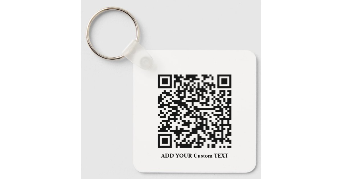 QR Code Minimalist Simple White Custom Text Logo Key Ring | Zazzle