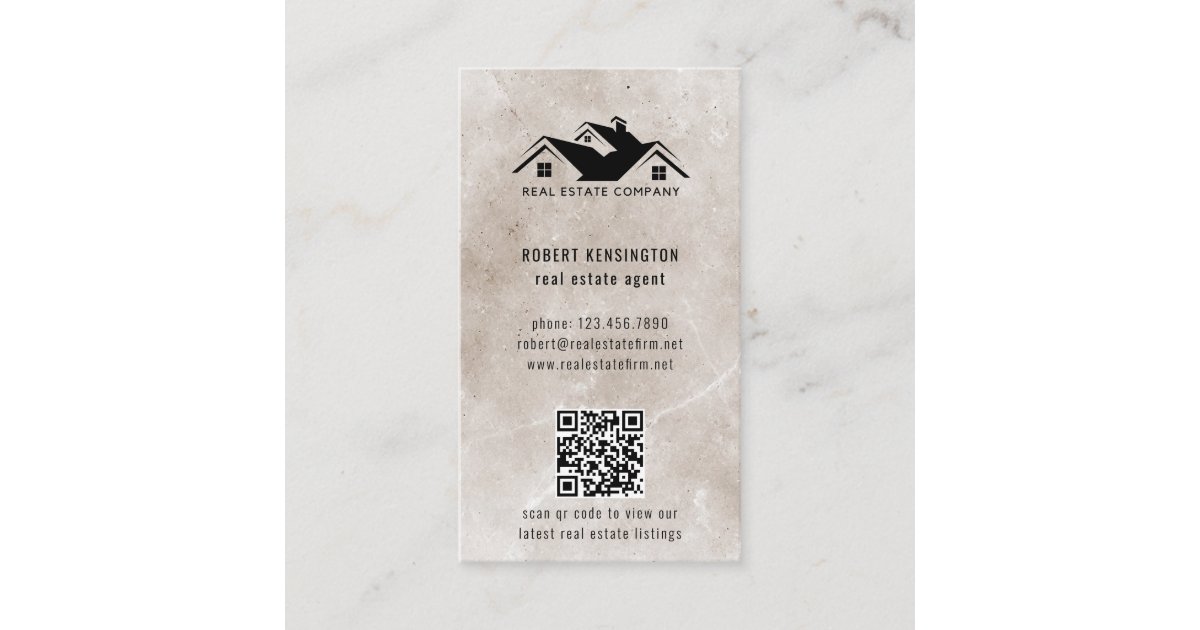 QR Code Modern Custom Logo Real Estate Agent Business Card | Zazzle