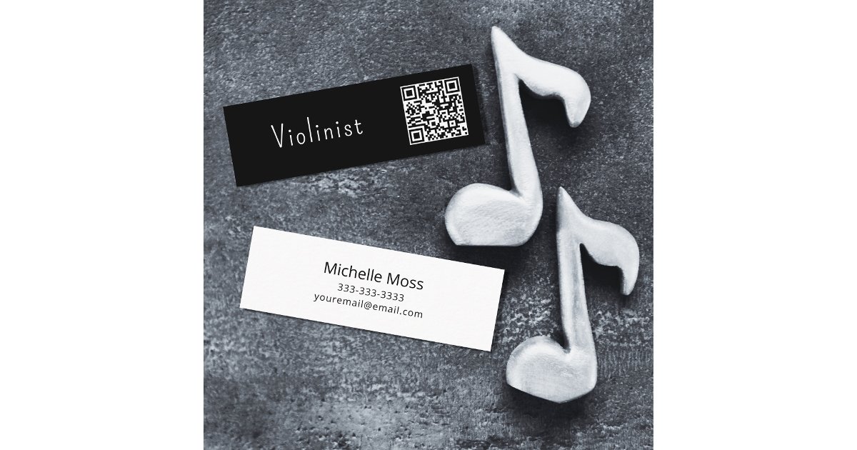 QR code Music Minimalist Violinist Black White Mini Business Card | Zazzle