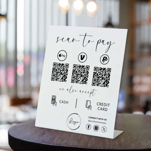 QR Code Payment - Scan to Pay Business Logo Pedestal Sign | Zazzle