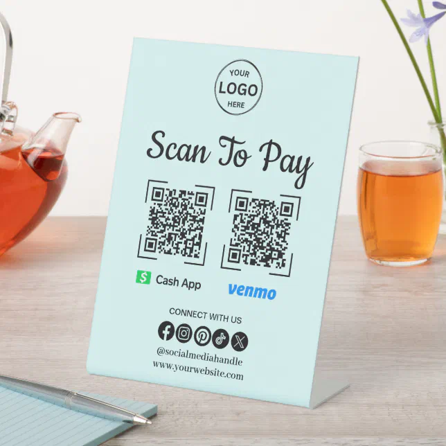 QR Code Payment Scan to Pay Venmo Cash App Logo Pedestal Sign | Zazzle