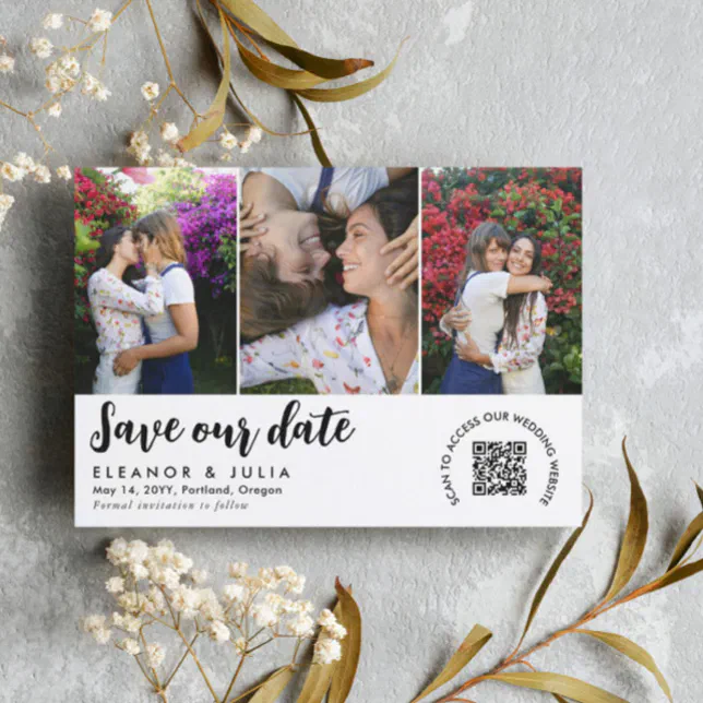QR Code Photo Collage Wedding Save the Date | Zazzle