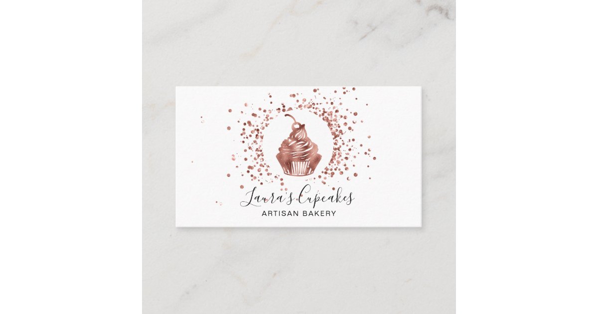 QR Code Rose Gold Cupcake Bakery Chef Cake Business Card | Zazzle