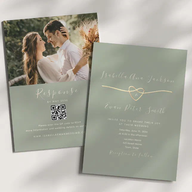 QR Code RSVP Sage Green Wedding Invitation | Zazzle