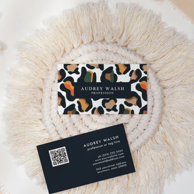 QR CODE Safari Animal Skin Leopard spot Business Card | Zazzle