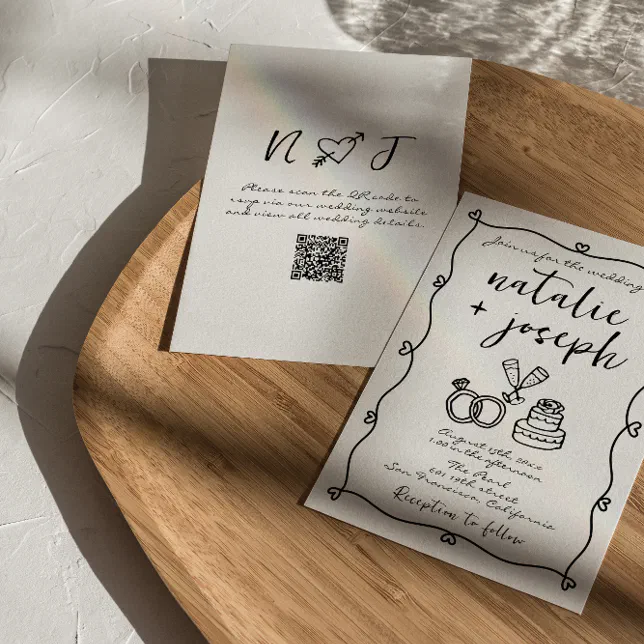 QR Code Scribble Hand Drawn Written Unique Wedding Invitation | Zazzle