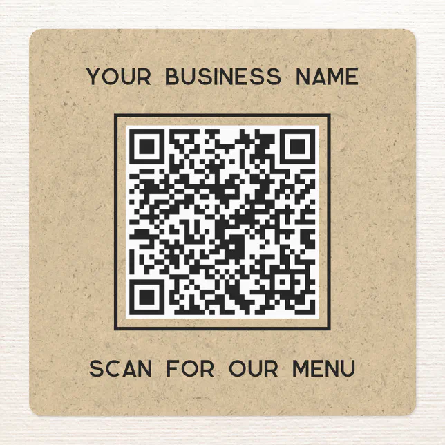 QR Code Text Business Scan for Menu Brown Paper | Zazzle