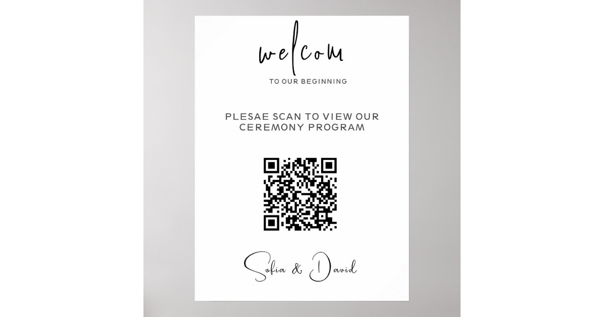 QR Code Wedding Program Template,Scannable Wedding Poster | Zazzle