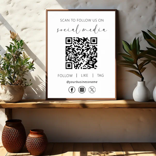 QR Code White Scan To Follow Us on Social Network Poster | Zazzle