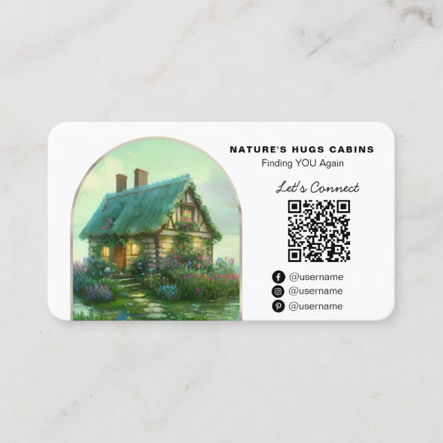 QR Logo Cottage Lodge Cabin Rental AP49 Business Card | Zazzle