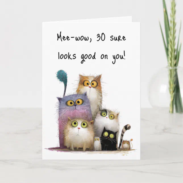 Quaint Cats with Big Eyes 30th Birthday Greeting Card | Zazzle