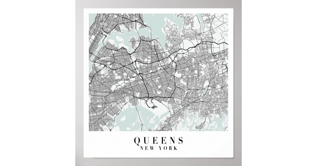 Queens New York Blue Water Street Map Poster | Zazzle