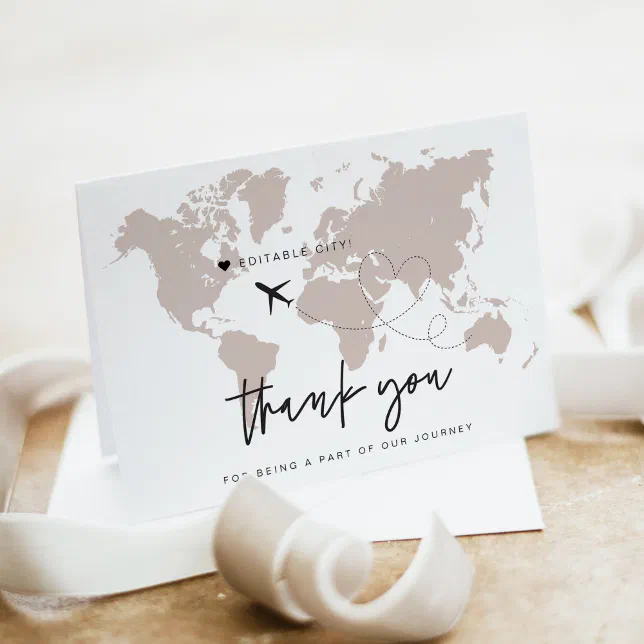 QUINN World Map Travel Destination Save the Date Thank You Card | Zazzle