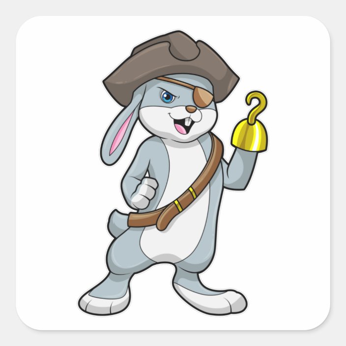 Rabbit as Pirate with Hook hand & Pirate hat Square Sticker | Zazzle.co.uk