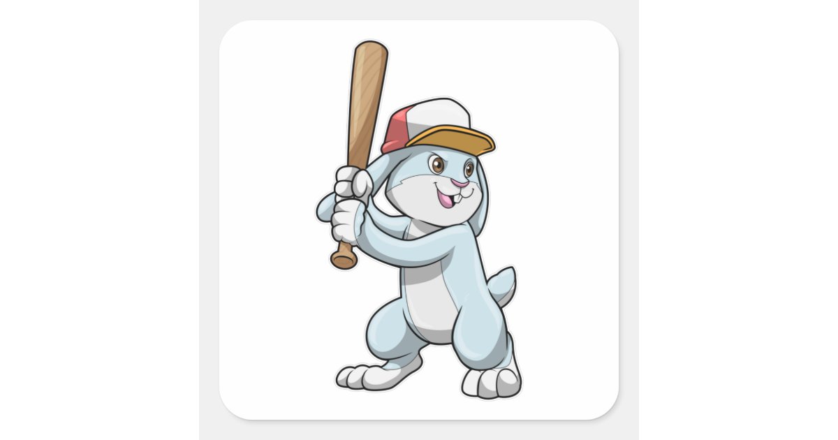 Rabbit at Baseball with Baseball bat Square Sticker | Zazzle