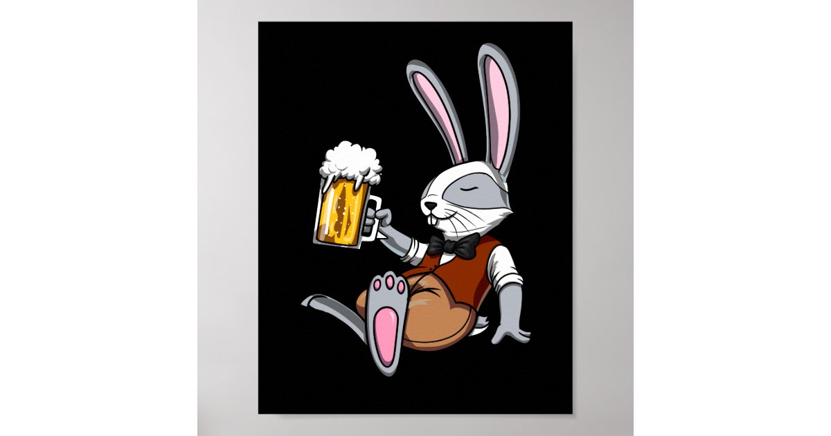 Rabbit Drinking Beer Bunny Funny Party Poster | Zazzle