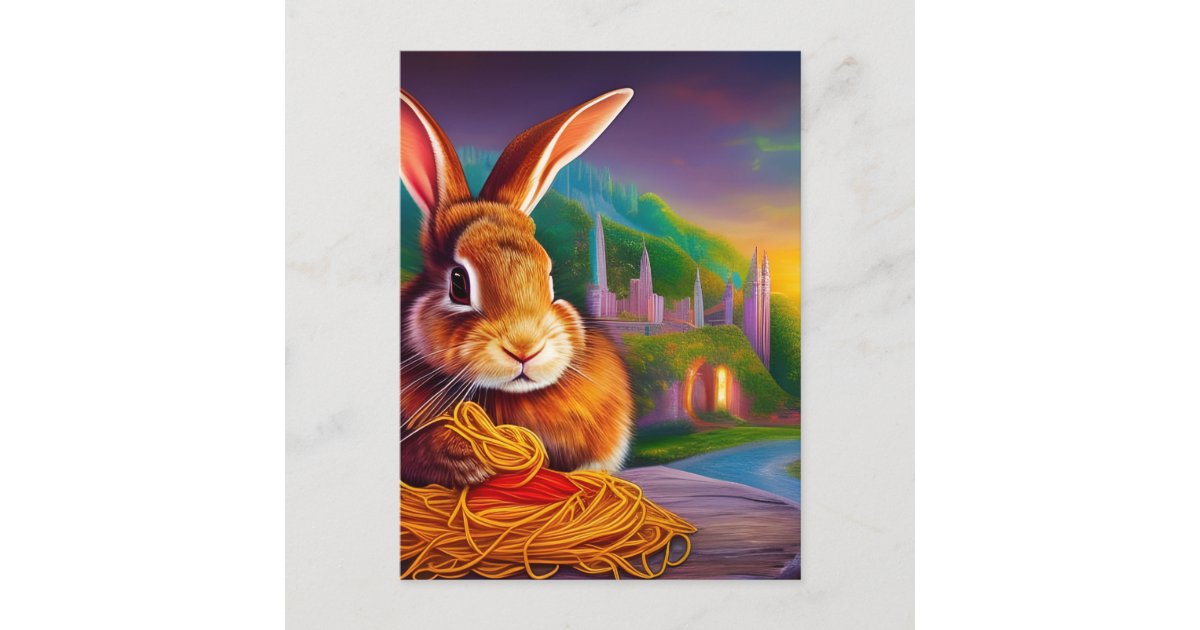 Rabbit With A Plate Of Spaghetti Postcard | Zazzle