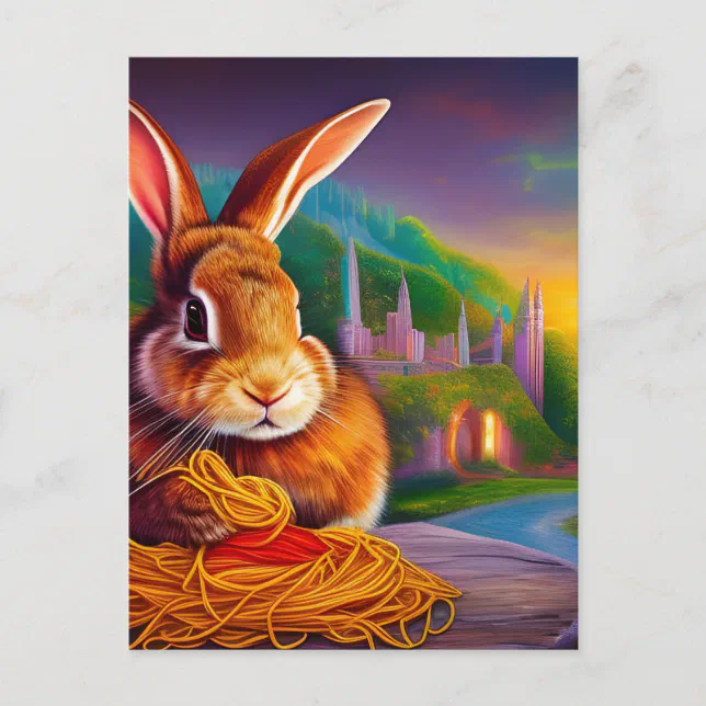 Rabbit With A Plate Of Spaghetti Postcard | Zazzle
