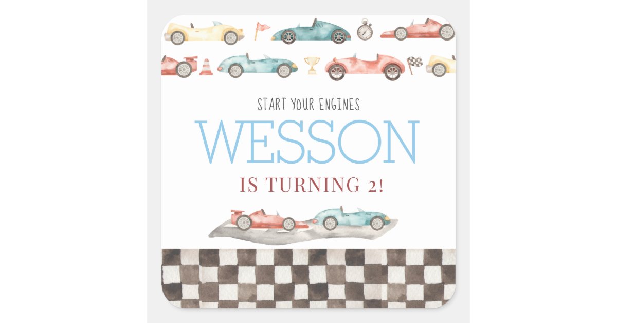 Race Car Birthday coasters Square Sticker | Zazzle