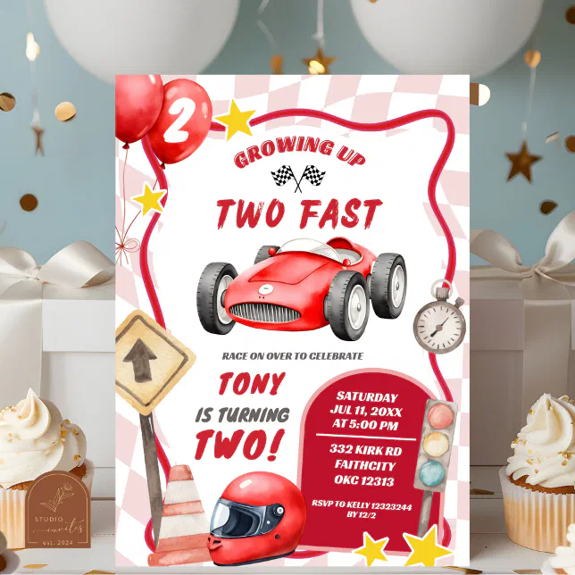 Racing Car Two Fast 2nd Birthday Invitation | Zazzle
