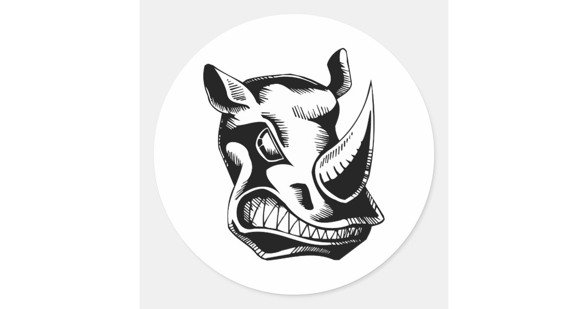 RAGING RHINO TATTOO TRIBAL VECTOR GRAPHIC CLASSIC CLASSIC ROUND STICKER ...