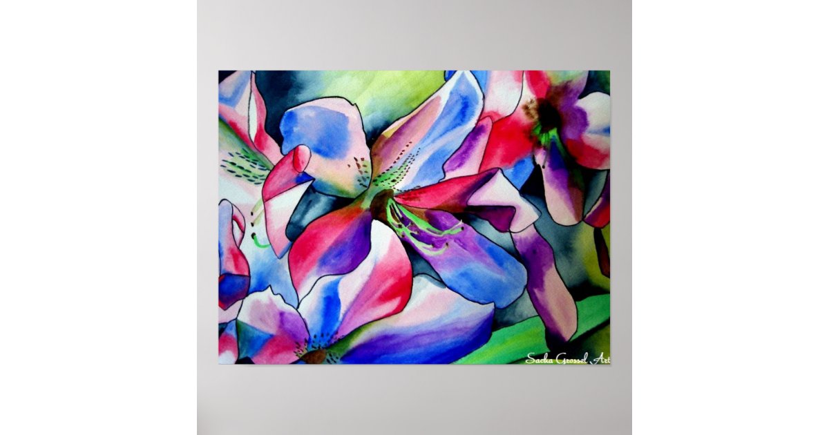 Rainbow Azalea flower original watercolor painting Poster | Zazzle