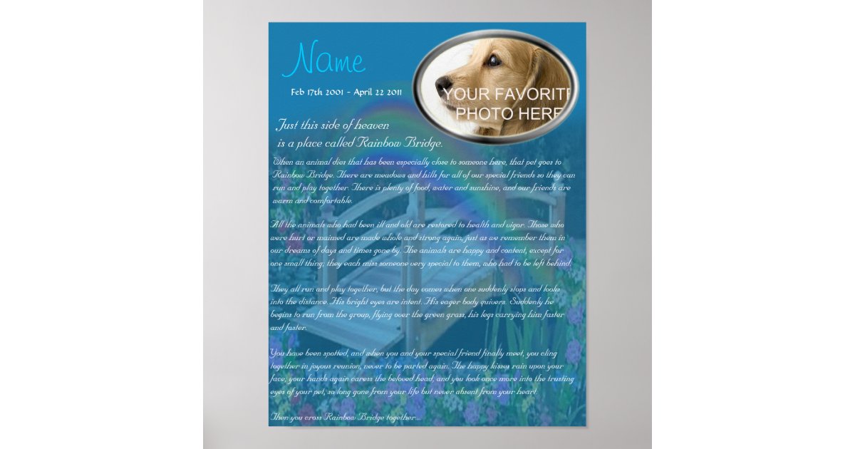 Rainbow Bridge Pet Memorial - Blue Poster | Zazzle