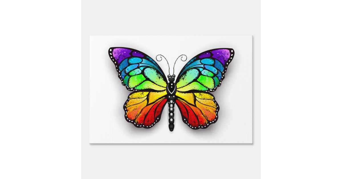 Rainbow butterfly Monarch Garden Sign | Zazzle