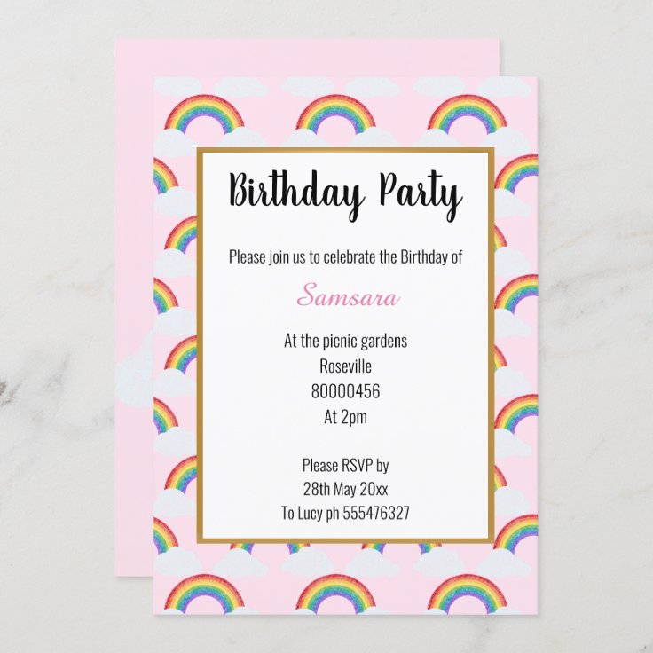 RAINBOW CLOUD PINK MULTIPLE Birthday Invitation | Zazzle