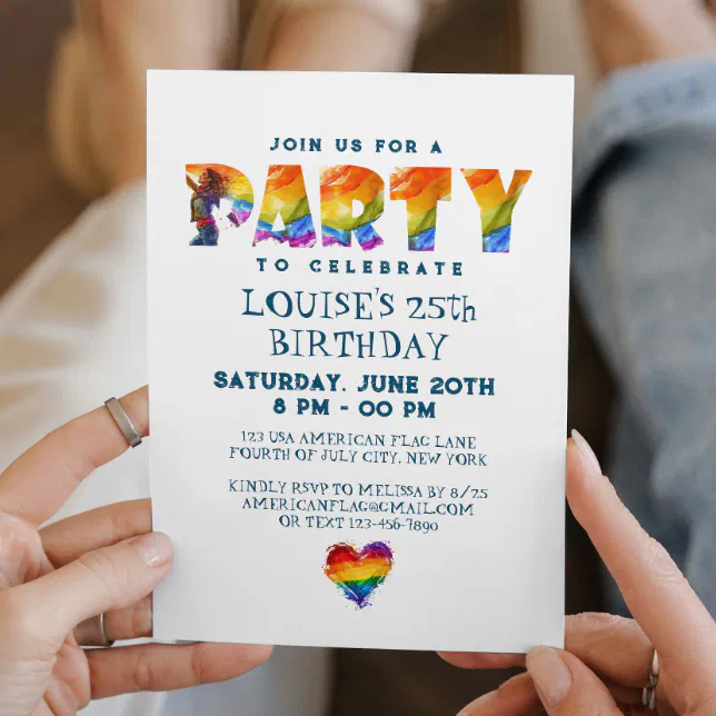 Rainbow Coloured Letters Birthday Party Invitation | Zazzle
