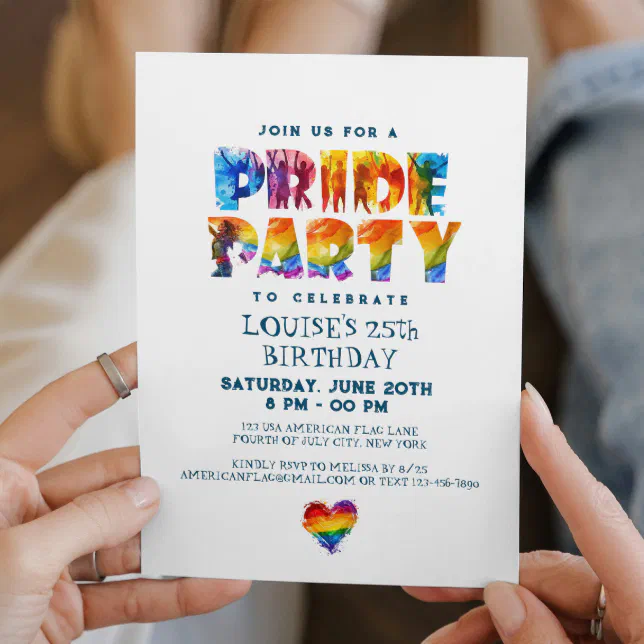 Rainbow Coloured Letters Pride Birthday Party Invitation | Zazzle
