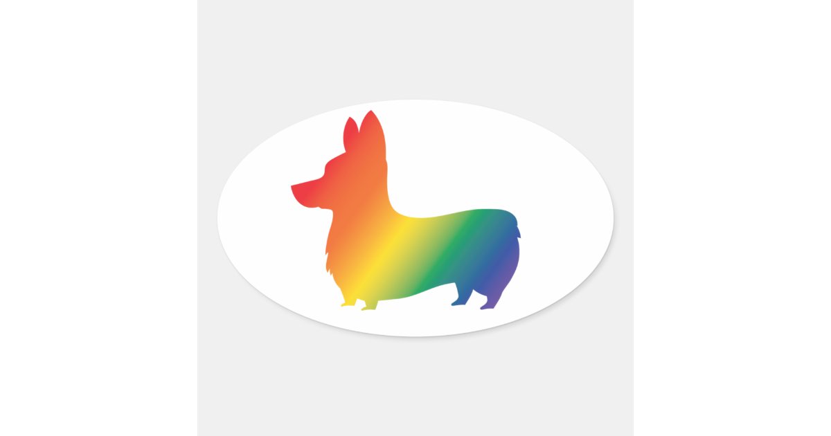 Rainbow corgi oval sticker | Zazzle