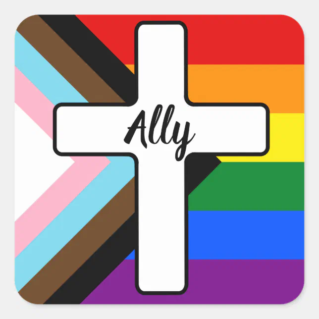 Rainbow Cross Progress Pride Flag Ally Square Sticker | Zazzle