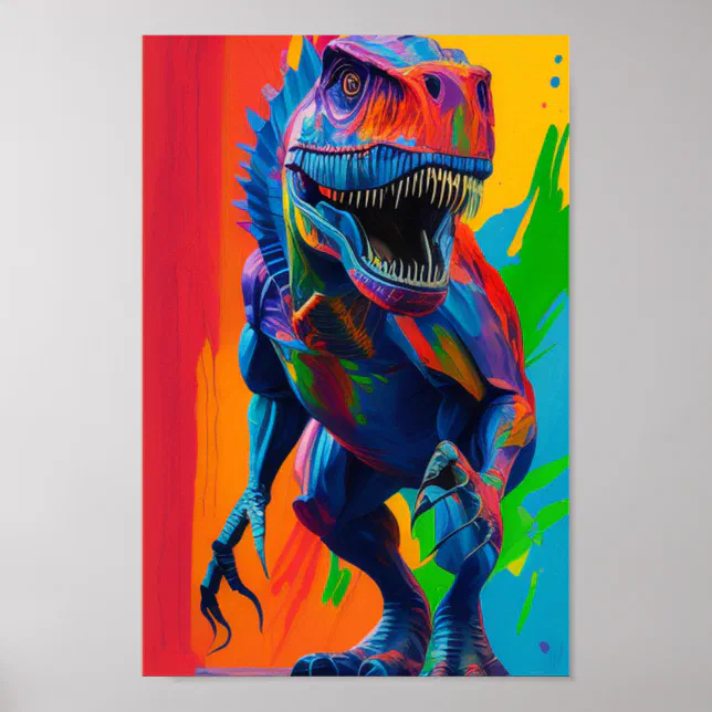 Rainbow Dinosaur T-Rex Illustration Art Poster | Zazzle