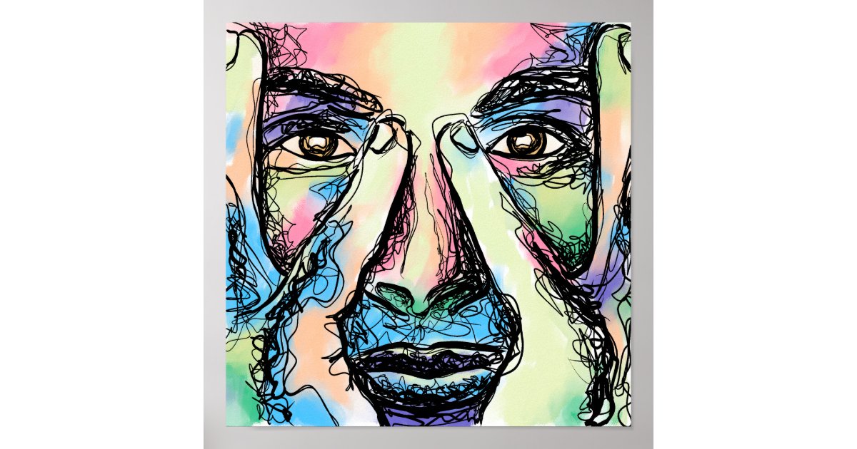RAINBOW FACE SCRIBBLE ART POSTER | Zazzle