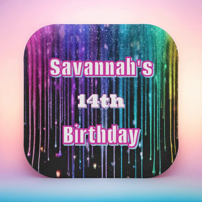 Rainbow Glitter Drip Birthday Party Paper Plate | Zazzle