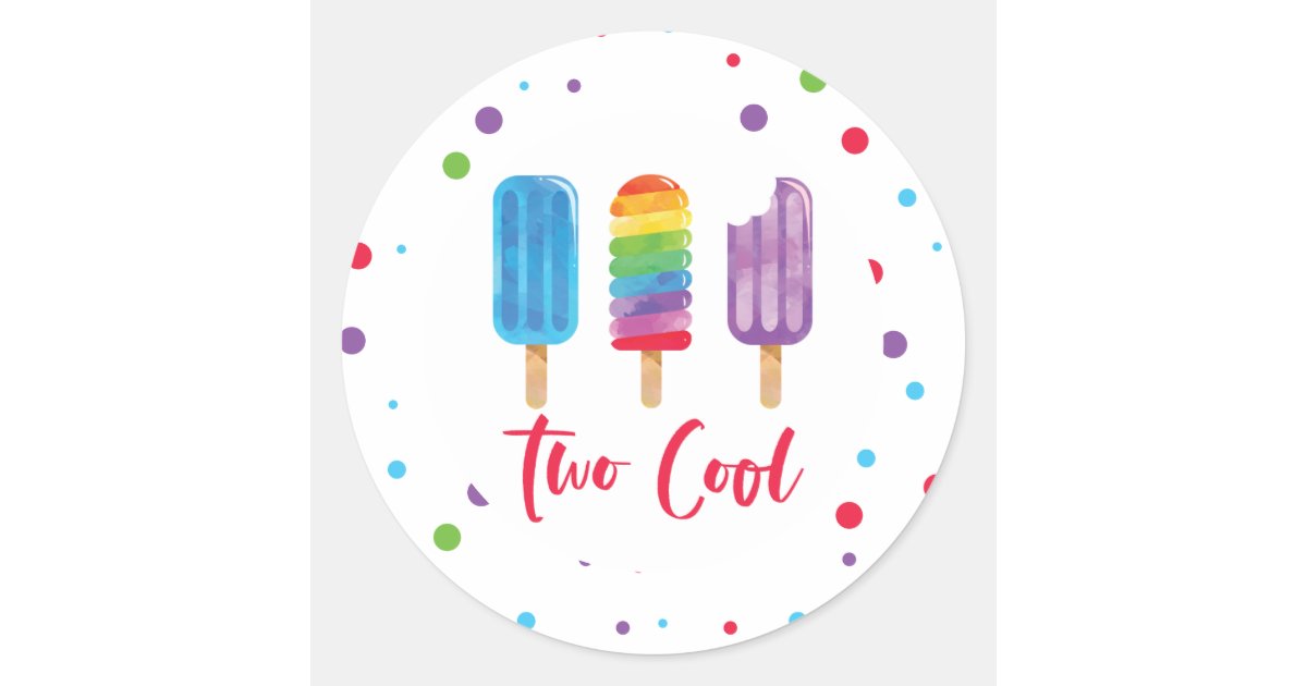 Rainbow Ice Pop Two Cool 2nd Birthday Classic Round Sticker | Zazzle